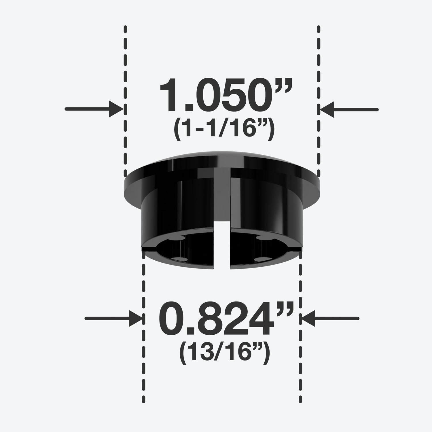 3/4 in. Internal Furniture Grade PVC Dome Cap - Black | FORMUFIT